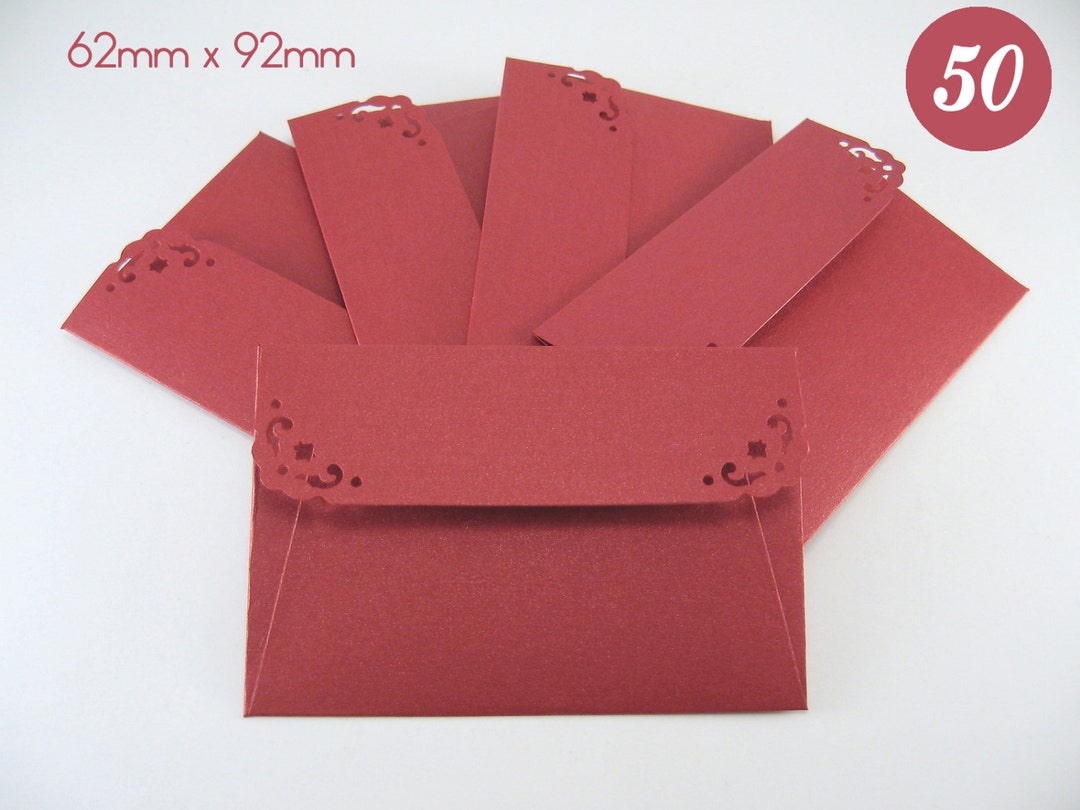 50 Red Shimmer Envelopes - Mini Envelopes With Cards - Valentine Note ...