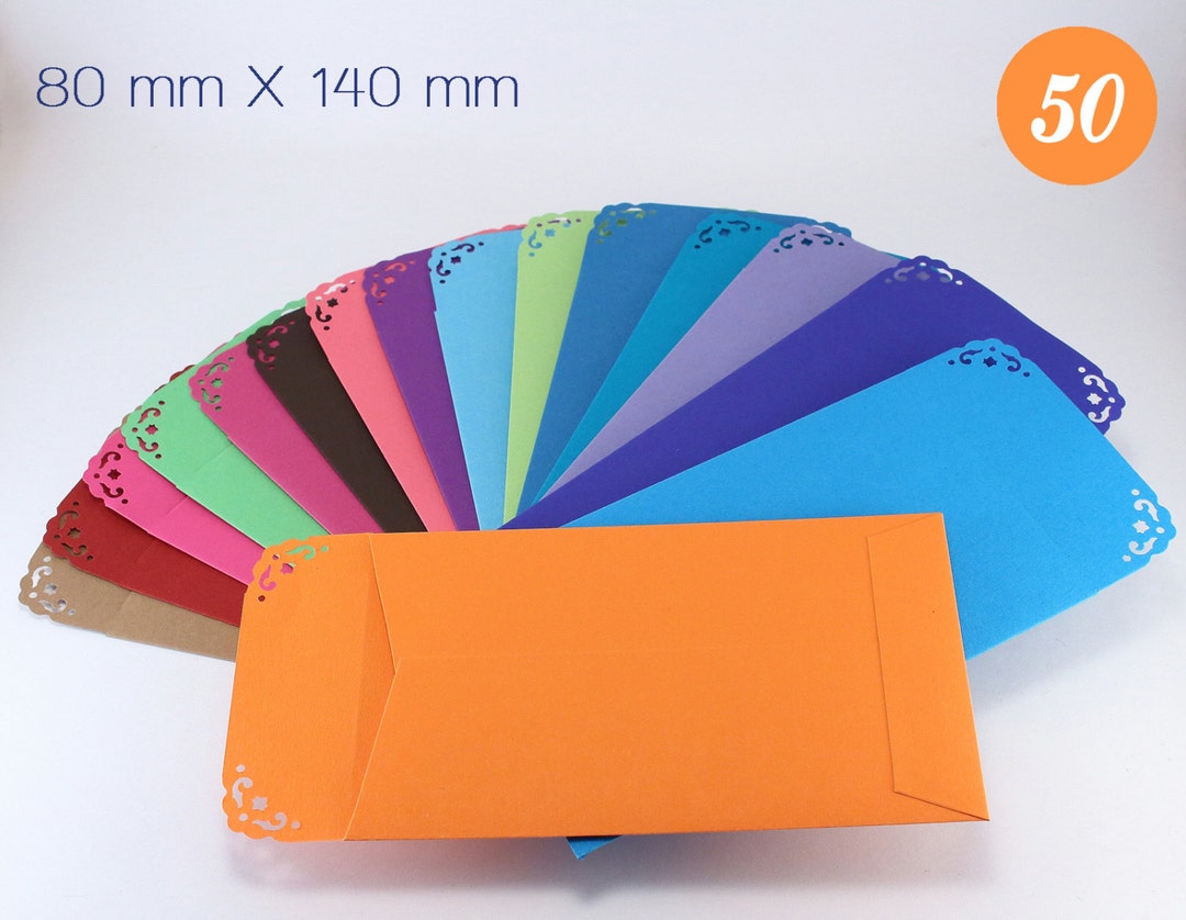 50 Small Coin Envelopes Size 80mm X 140mm - Color Paper Envelopes ...
