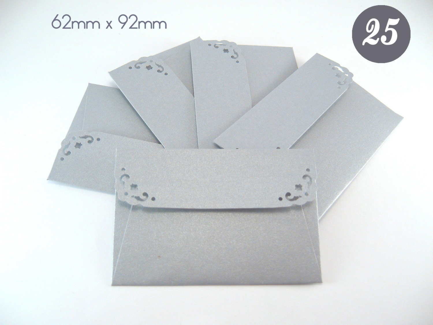 25 Mini Envelopes With Notecards - Metallic Silver Envelopes - Wedding ...