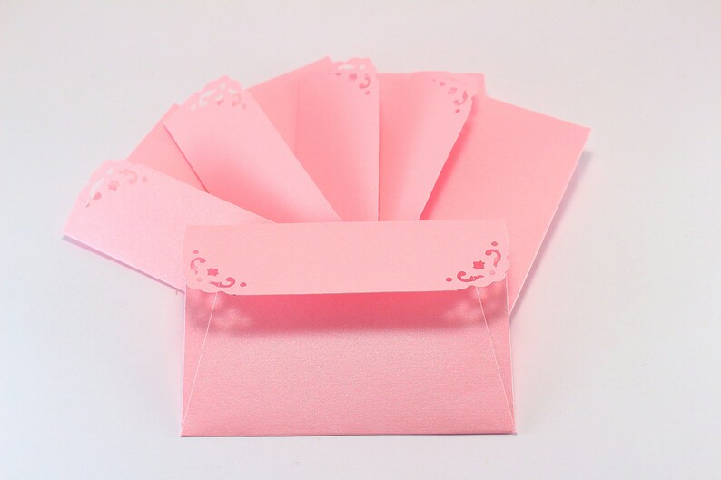 50 Mini Envelopes With Notecards - Baby Pink Shimmer Paper Envelopes ...