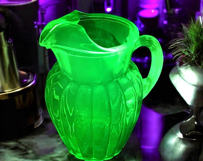 Vintage Uranium Glass Water Pitcher 9.5" Tall – Glows Brightly Under UV ...