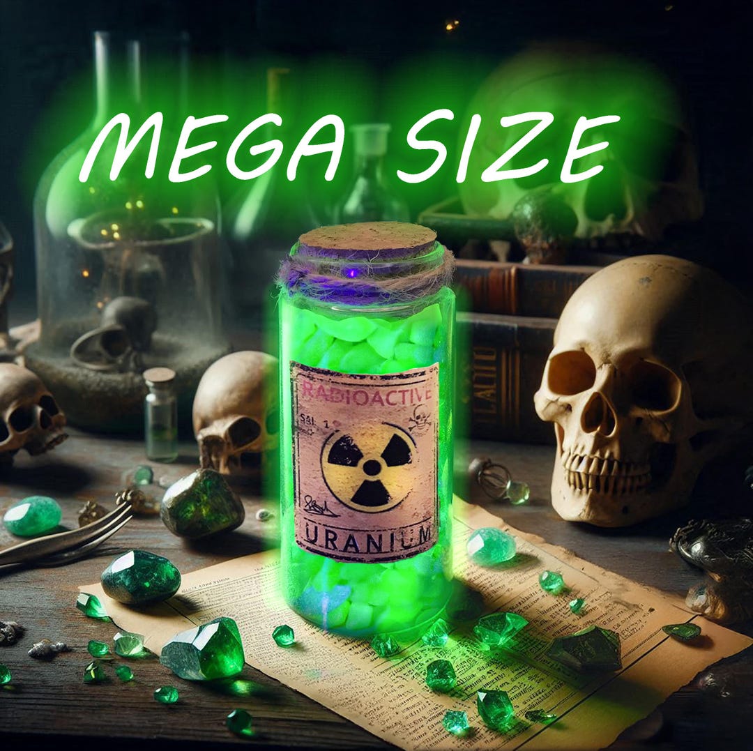 Mega-size Crushed Green Vaseline Uranium Sea Glass in Large Cork Vial ...