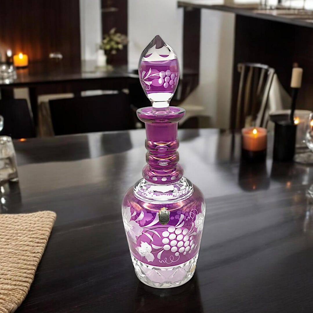 Rare 13" Vintage Bohemian Cut to Clear Purple Crystal Decanter ...