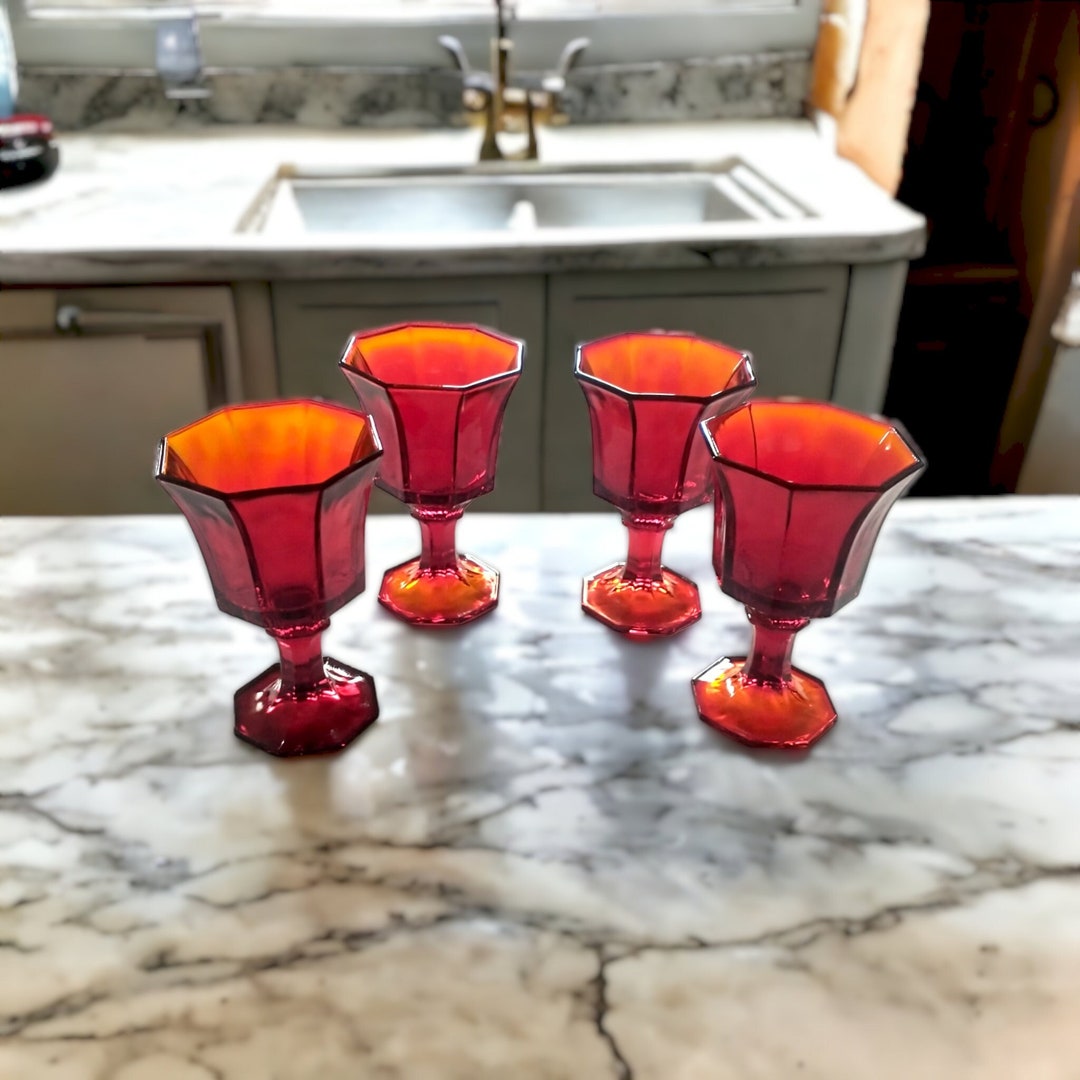 Vintage Independence Glass Amberina Ruby Red Octagonal Champagne ...