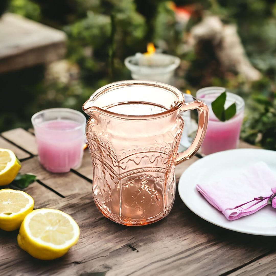 Vintage Federal Sharon Pink Cabbage Rose 8" Pitcher 80 Oz, Pink ...