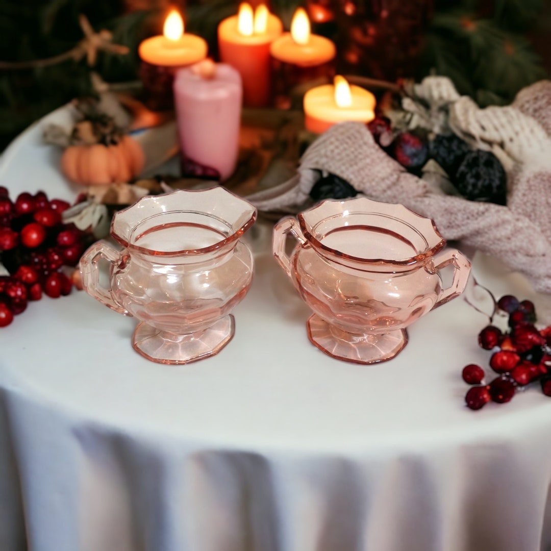 Vintage Cambridge Glass 'decagon Pink' Open Sugar and Creamer Bowl Set ...