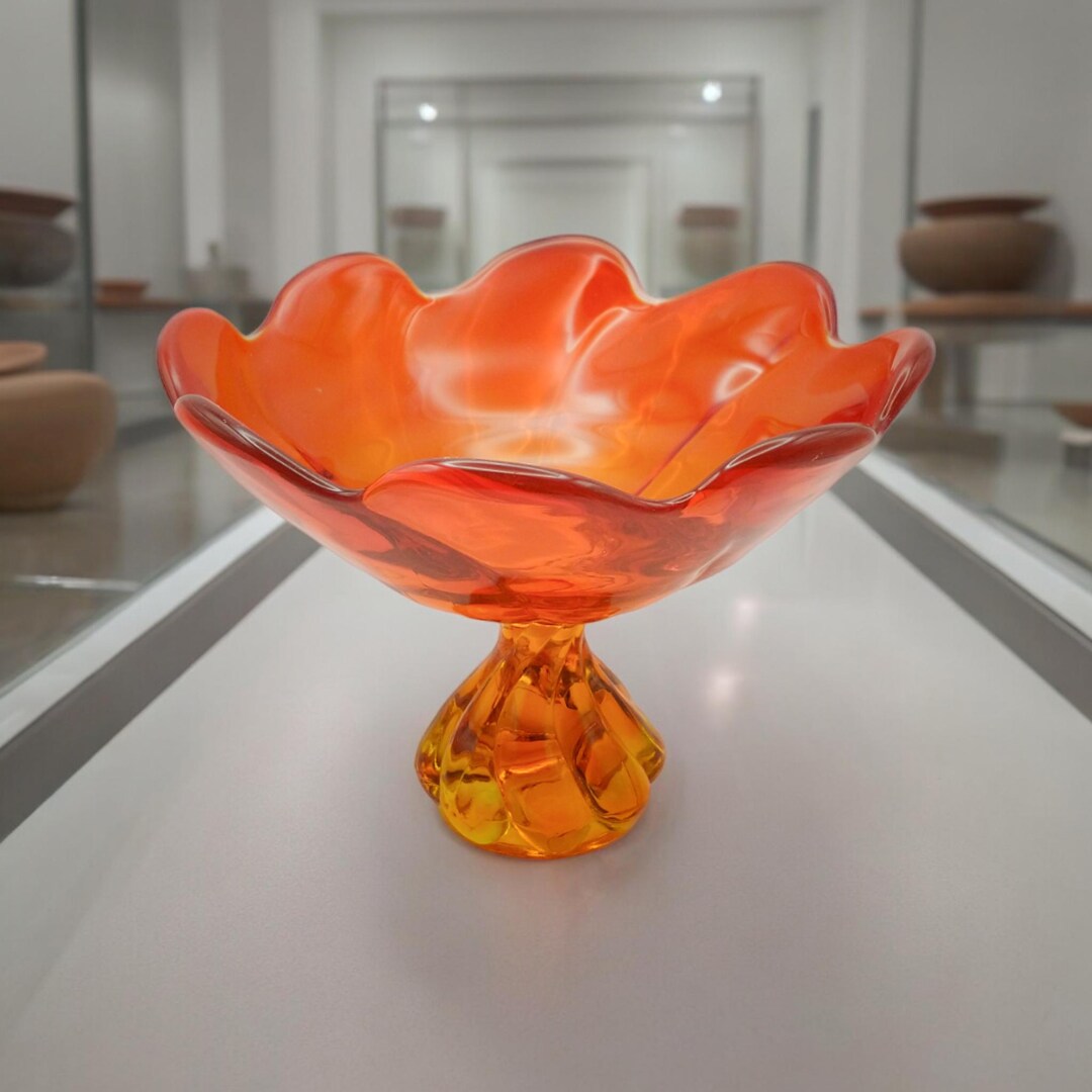 Vintage Viking Glass 'persimmon Epic Twist' Amberina Glass Pedestal ...