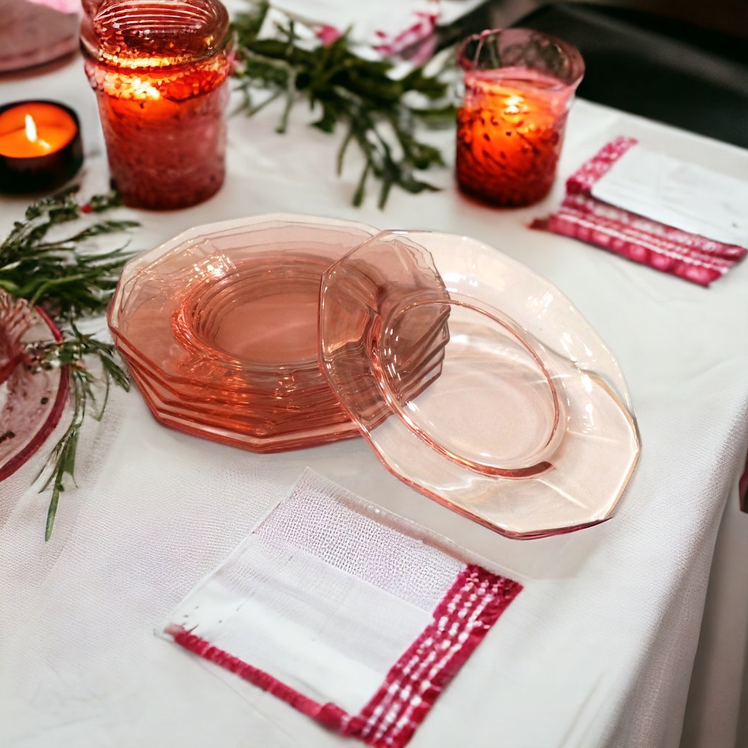 Vintage 6" Cambridge 'decagon Pink' Glass Bread & Butter Plates, Set of ...