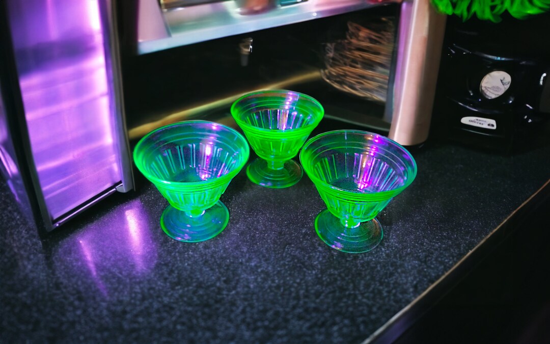 Rare Anchor Hocking Block Optic Green Champagne/sorbet Bowls, Set of 3 ...
