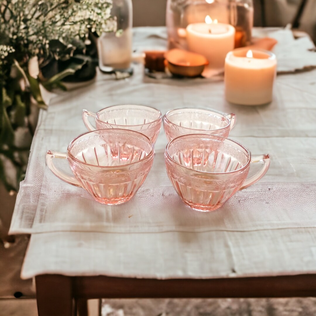 Vintage Jeannette Adam Pink Depression Glass Teacups, Set of 4 Pink ...