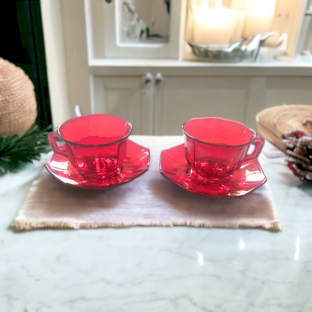 Vintage Imperial Glass "molly" Ruby Line #725 Tea Cups & Octagon ...