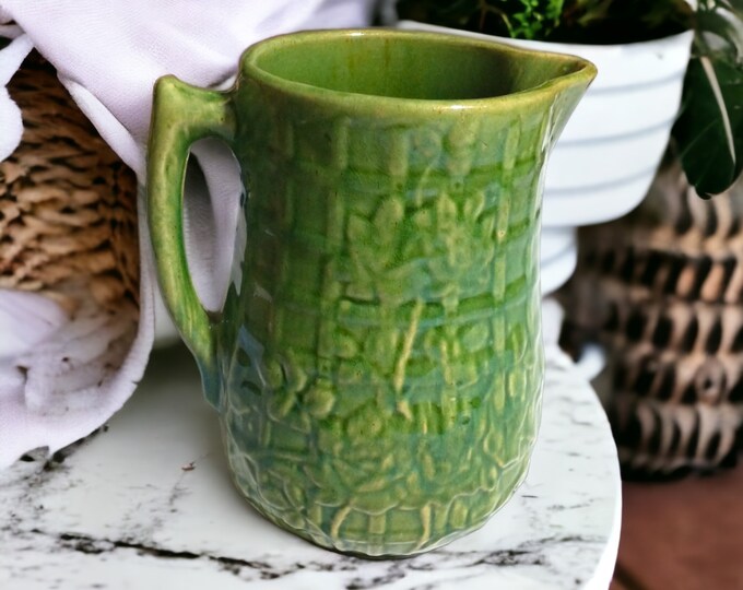 Antique Mccoy 9" Stoneware Basketweave Morning Glory Pitcher, Vintage ...