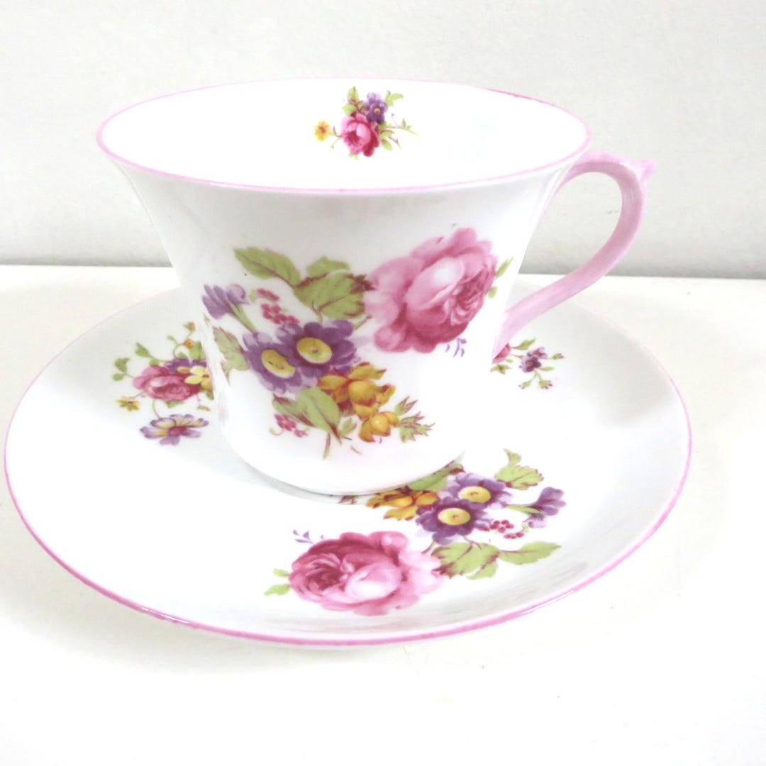 Shelley Pink Floral Teacup and Saucer, Shelley Flowers, Pink Rose Cup ...
