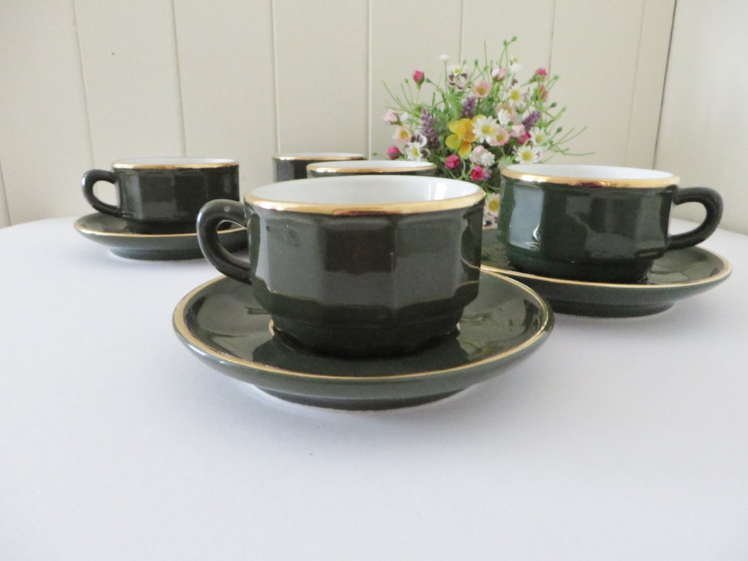 Apilco Retro Vintage 1980's Green Coffee Cup and Saucer, Green Coffee ...