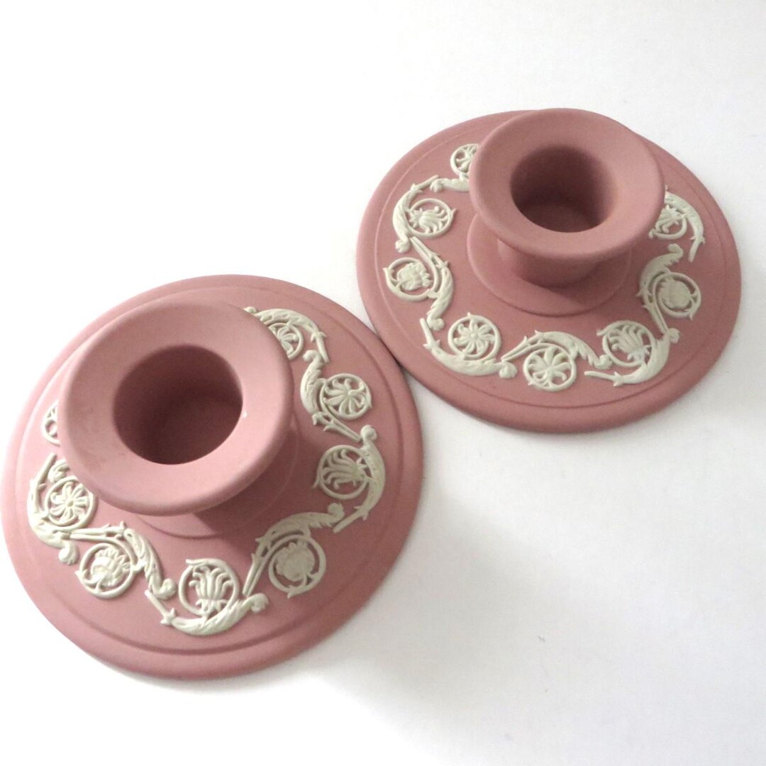 Wedgwood Jasperware Set of Pink Candleholders, English Jasperware, Pink ...