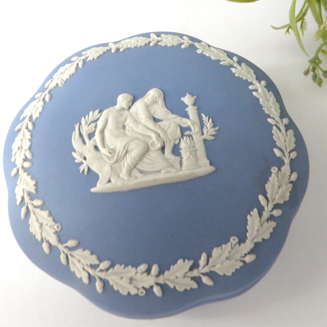 Wedgwood Vintage 1960 Pale Blue Jasperware Round Trinket Box, Blue ...