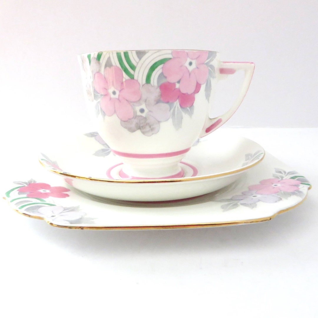 Grafton Vintage 1930's Art Deco Tea Trio, Grafton China, Pink Floral ...