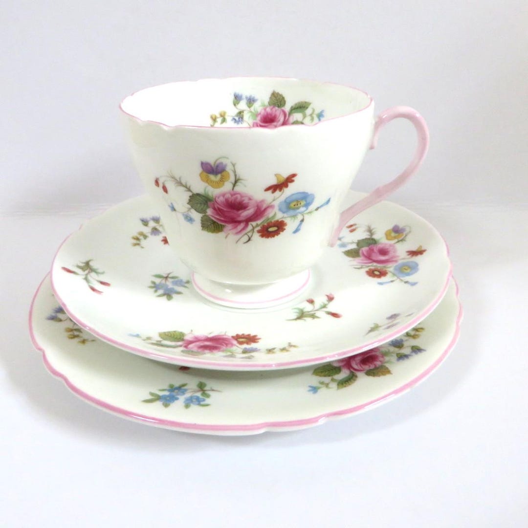 Shelley Pink Floral Tea Trio, Henley Shape - Etsy