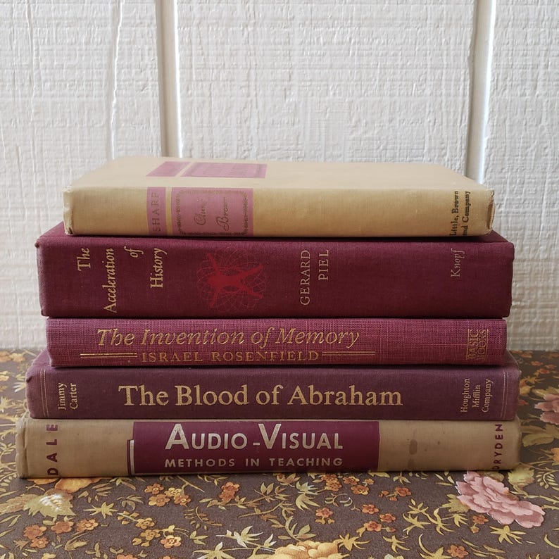 Burgundy Antique Book Collection: Vintage Maroon Book Decor, Set of 5 ...
