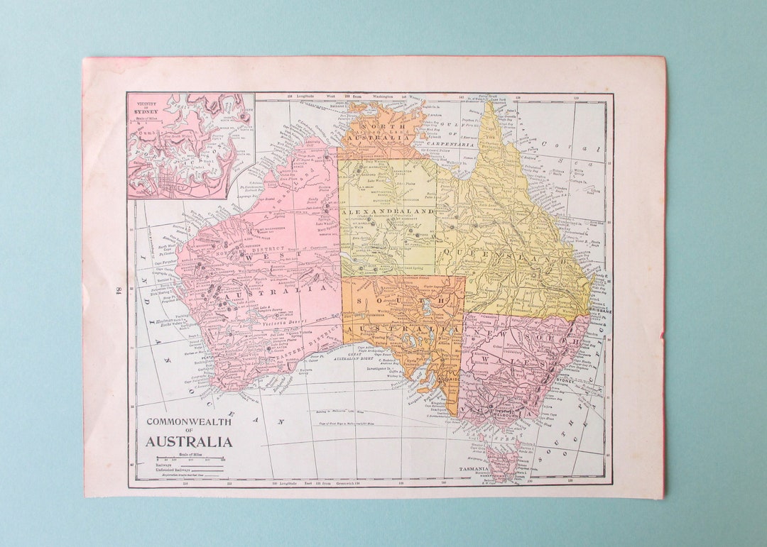 Antique Australia Map: 1902 Historic Atlas, South Africa Reverse - Etsy
