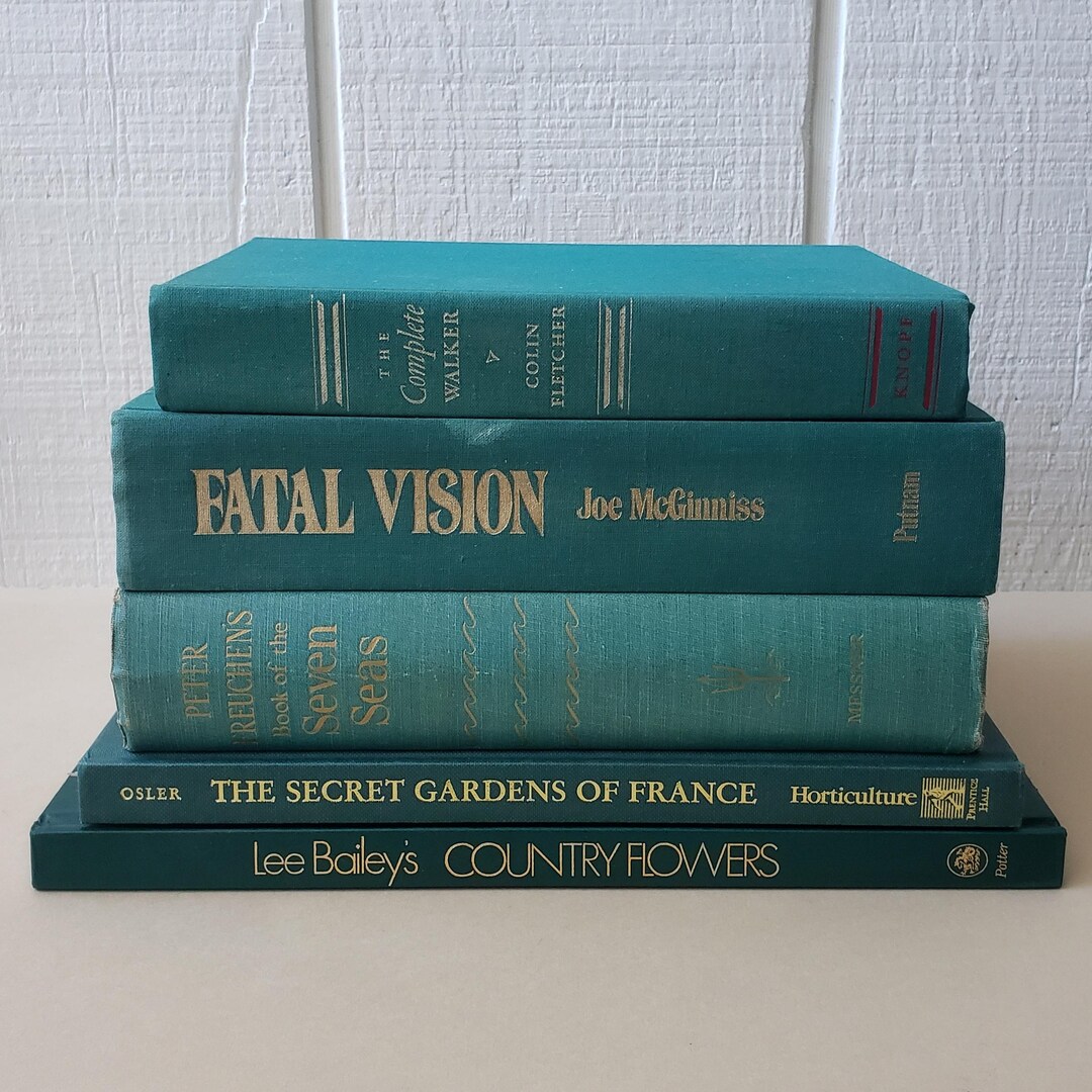 Beautiful Instant Library in Shades of Green. Group of Antique Books ...