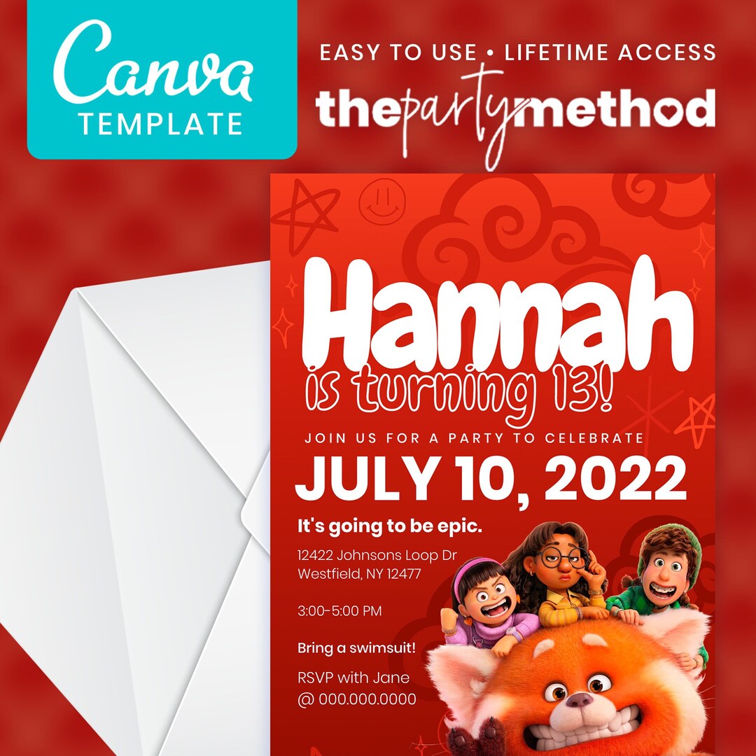 Turning Red Invitation Canva Template Lifetime Access - Etsy Canada