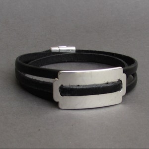 Mens Black Leather Razor Blade Bracelet: Silver Plated Magnetic Cuff - Etsy