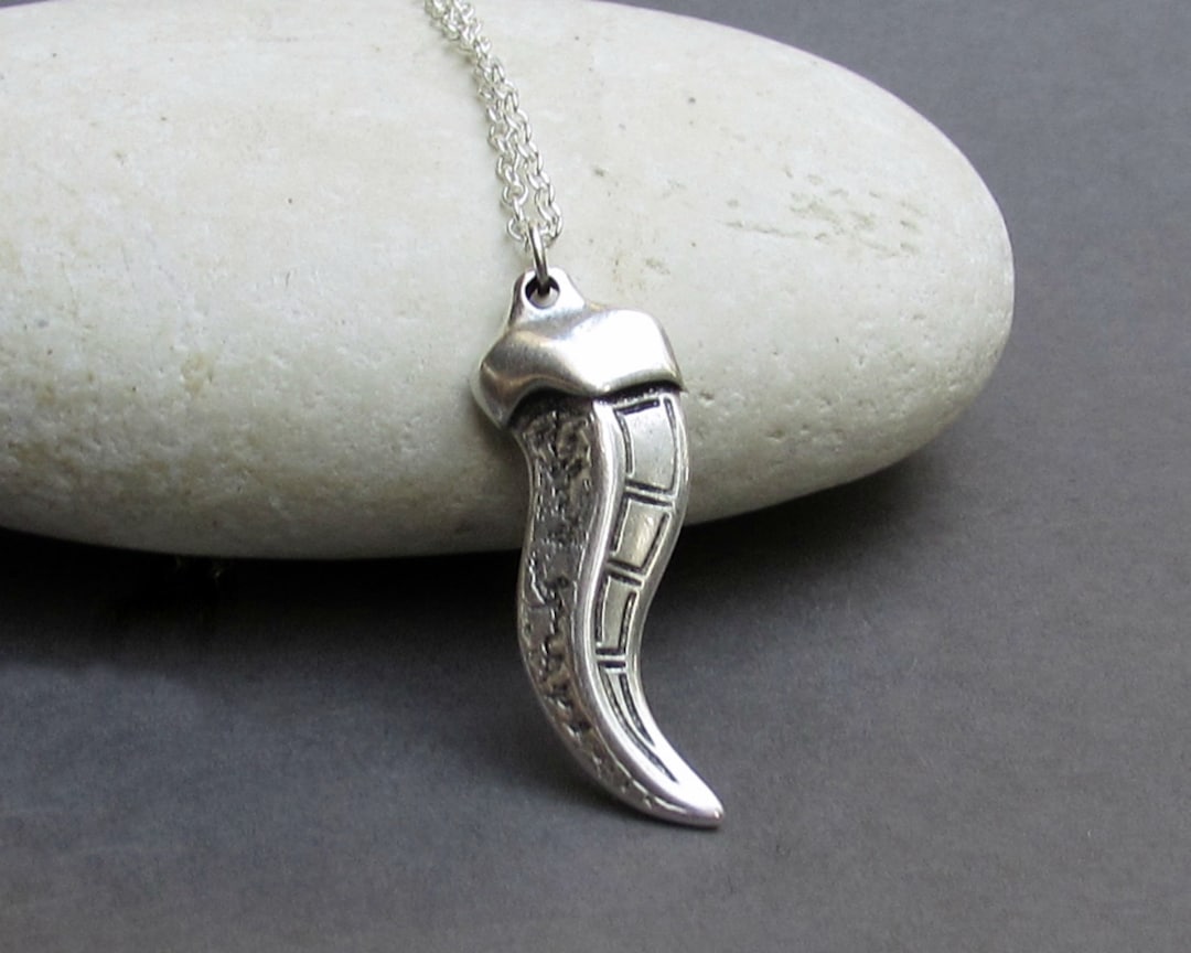Men's Stainless Steel Dragon Tooth Necklace: Long Silver Pendant - Etsy