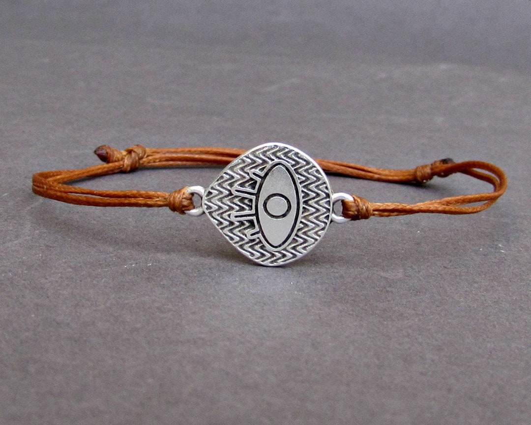 Silver Boho Eye Cord Bracelet - Adjustable Mens Jewelry - Etsy