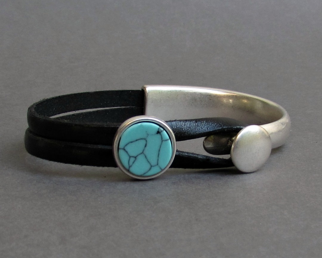 Turquoise Bracelet for Men Silver Mens Leather Bracelet Cuff Boyfriend ...