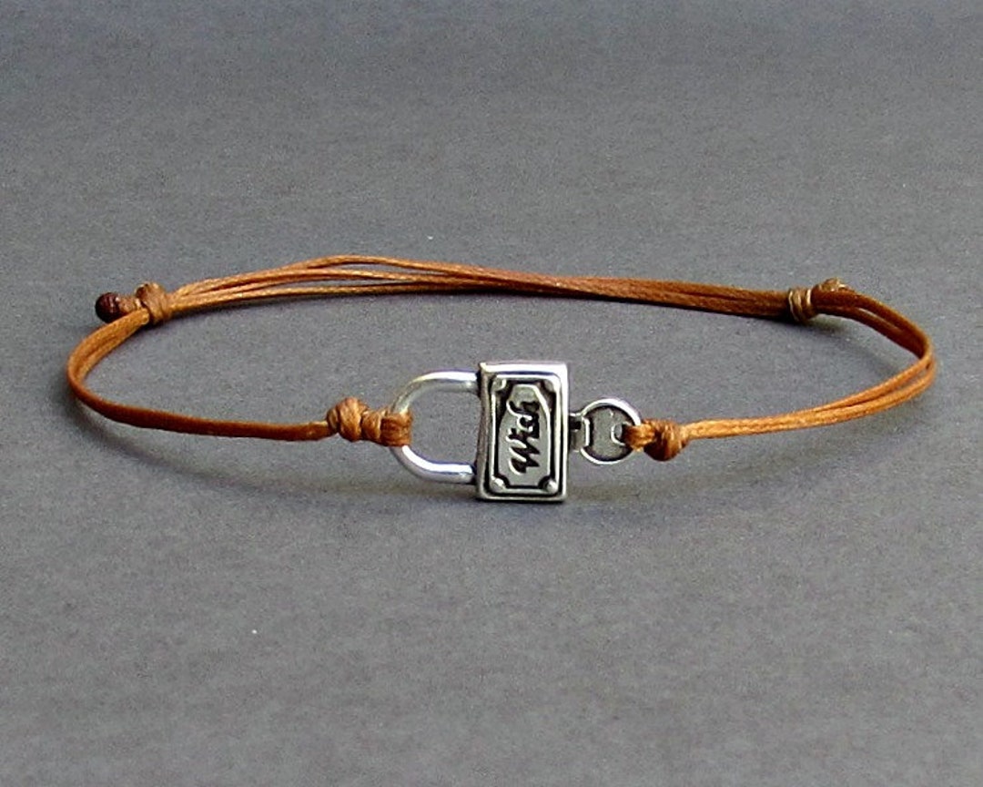 Men's Cord Bracelet: Silver Locket Key Charm, Adjustable Friendship ...