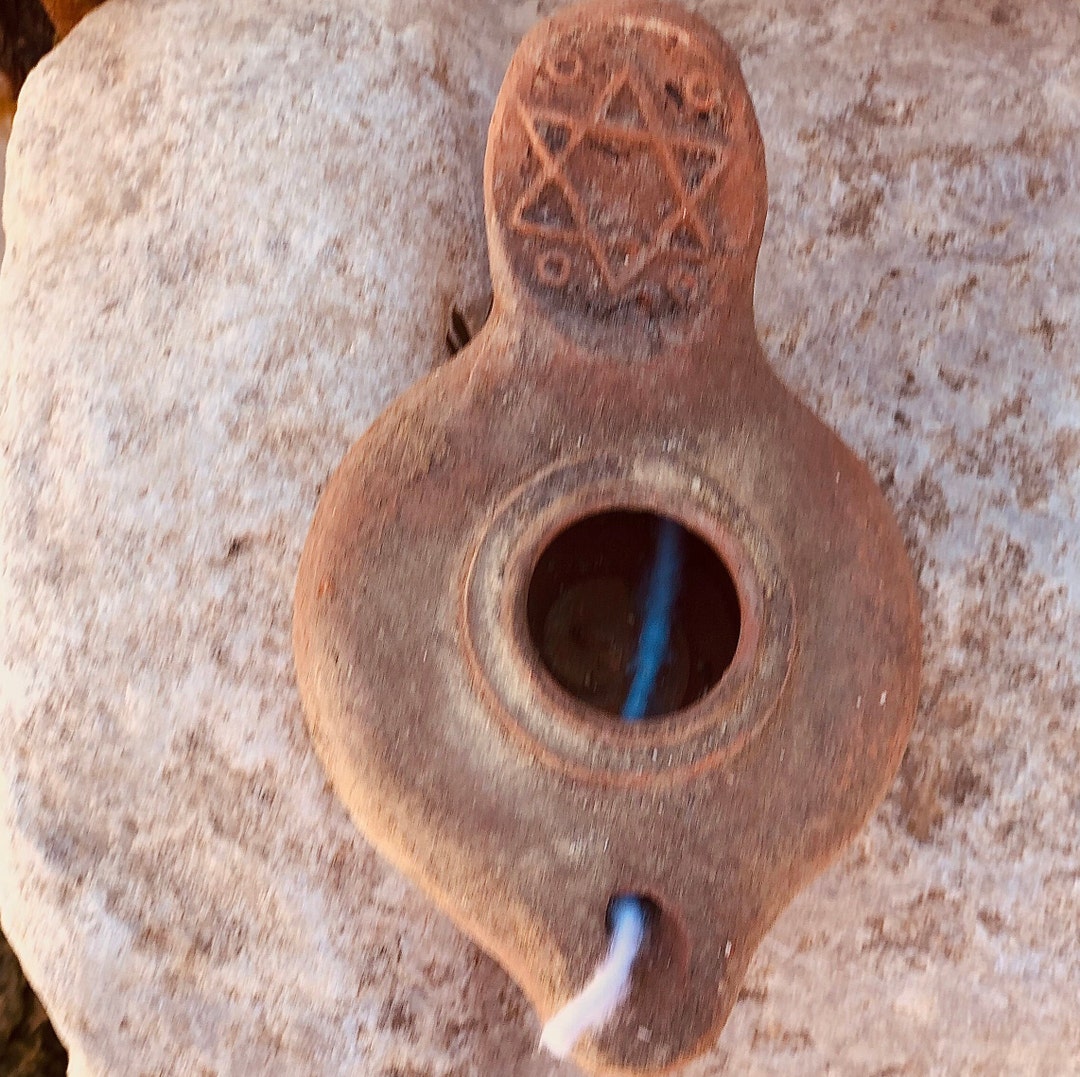 Jerusalem Rustic Oil Lamp, Star of David Candle, Antiquity Pottery Oil ...
