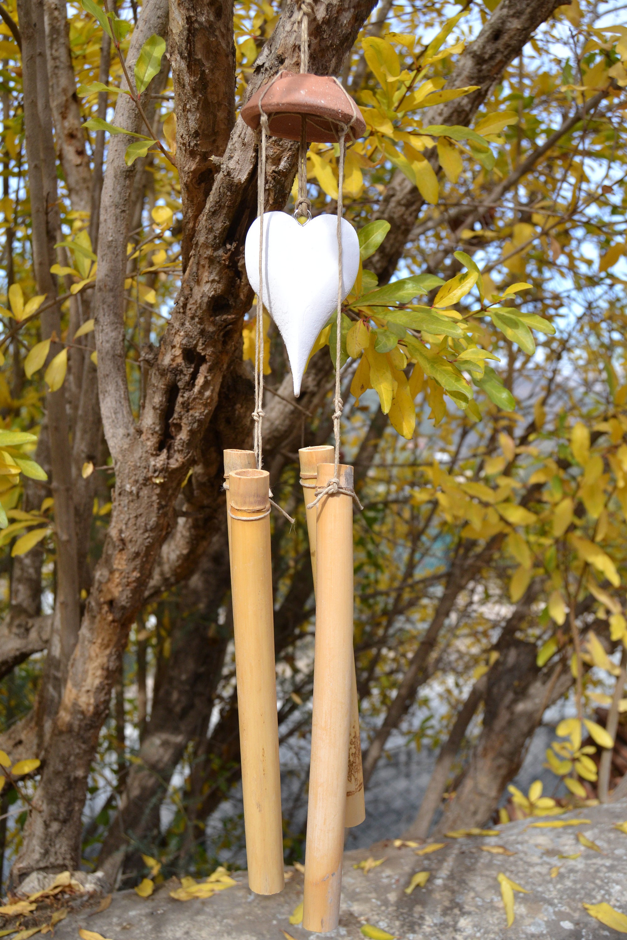 BAMBOO WIND CHIME Withwood Heart Handmade Windchime Country | Etsy