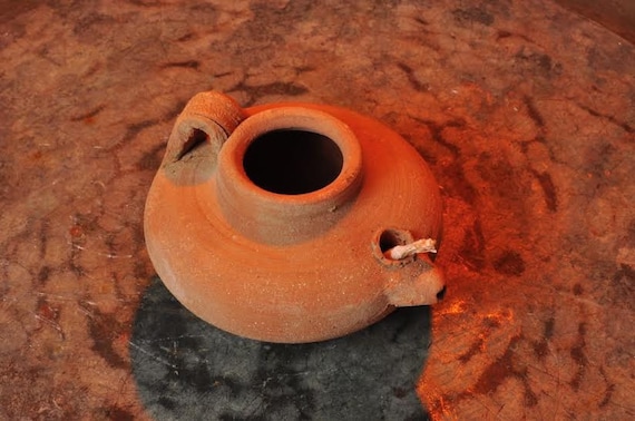 Hand Made pottery oil Lamp Vintage Authentic oil lamp Jesus | Etsy