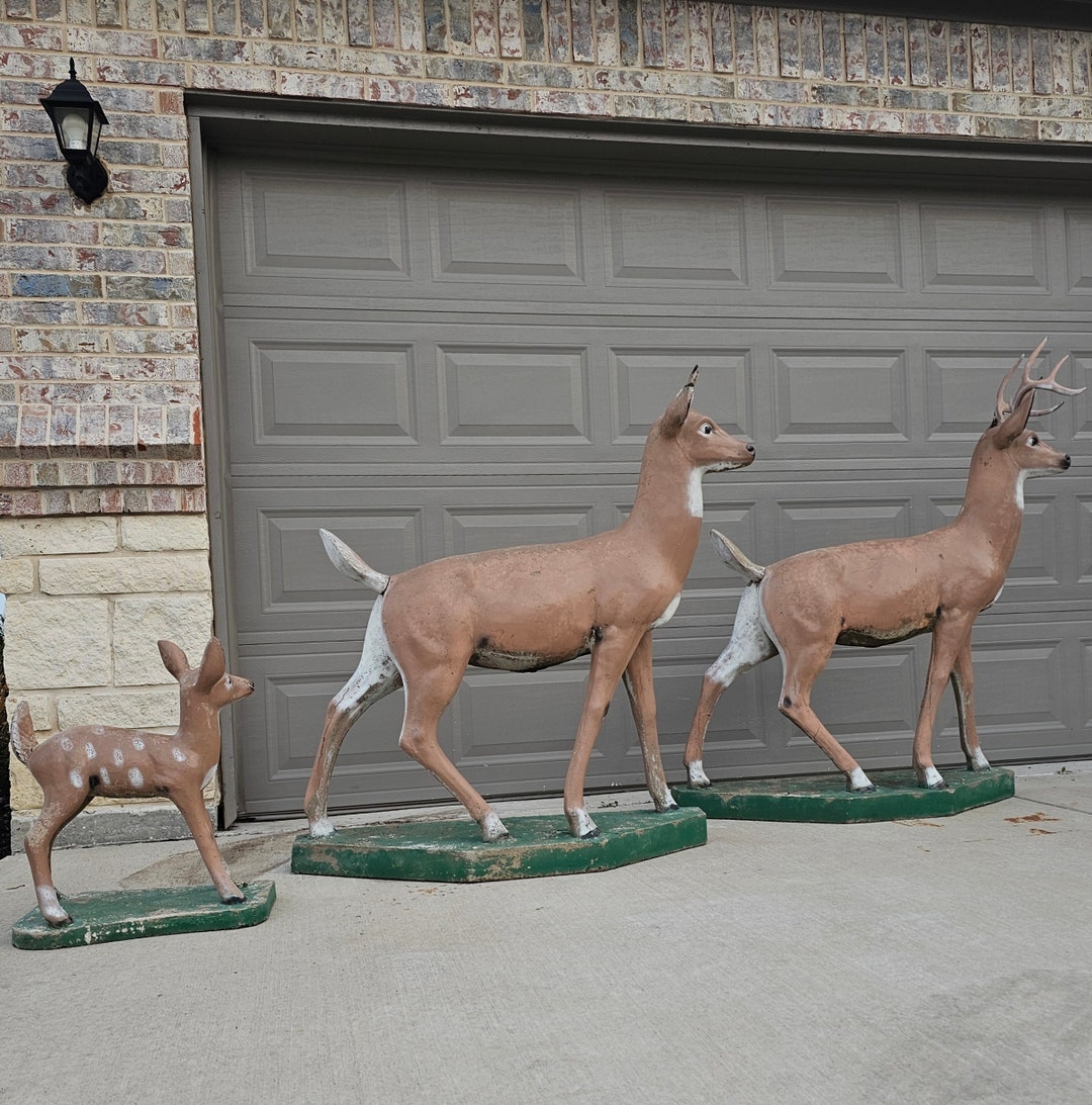Vintage Life-size American Mid-century Mohy Concrete Deer Family Statue ...