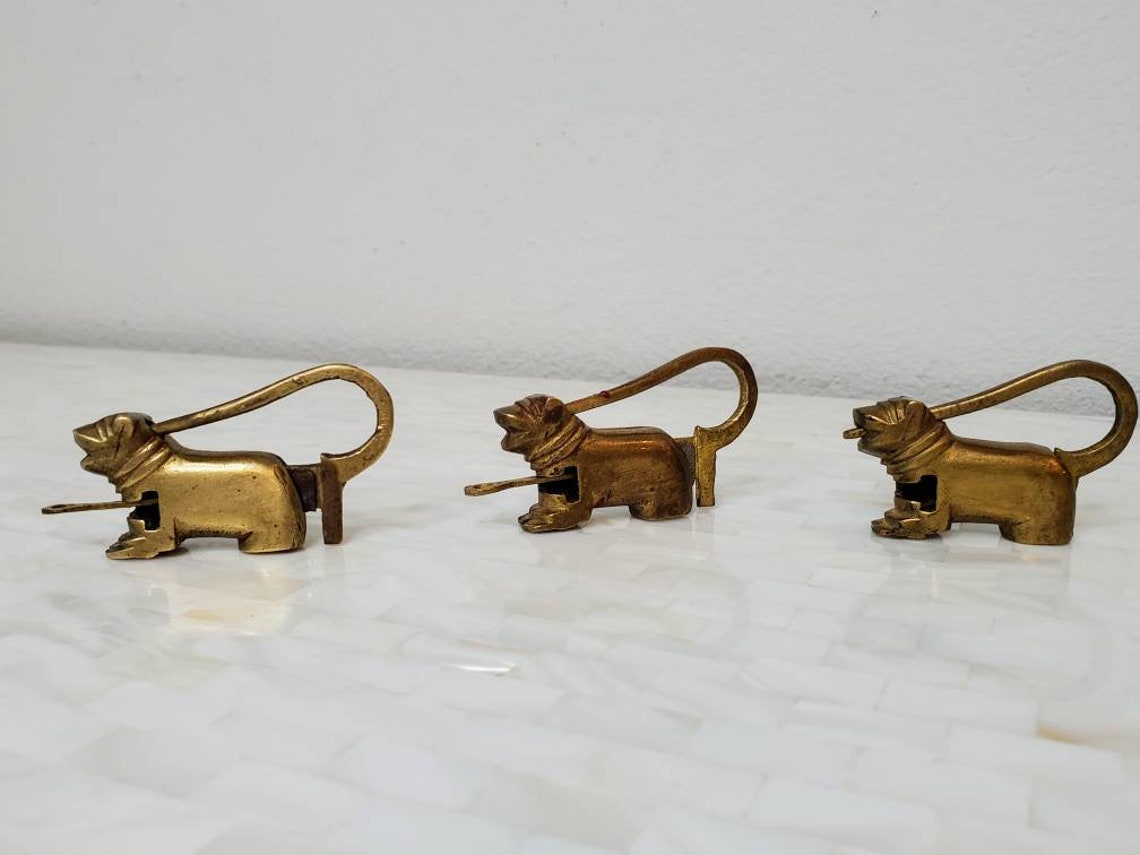 Miniature Antique Chinese Brass Dog Figure Locks Set of 3 | Etsy