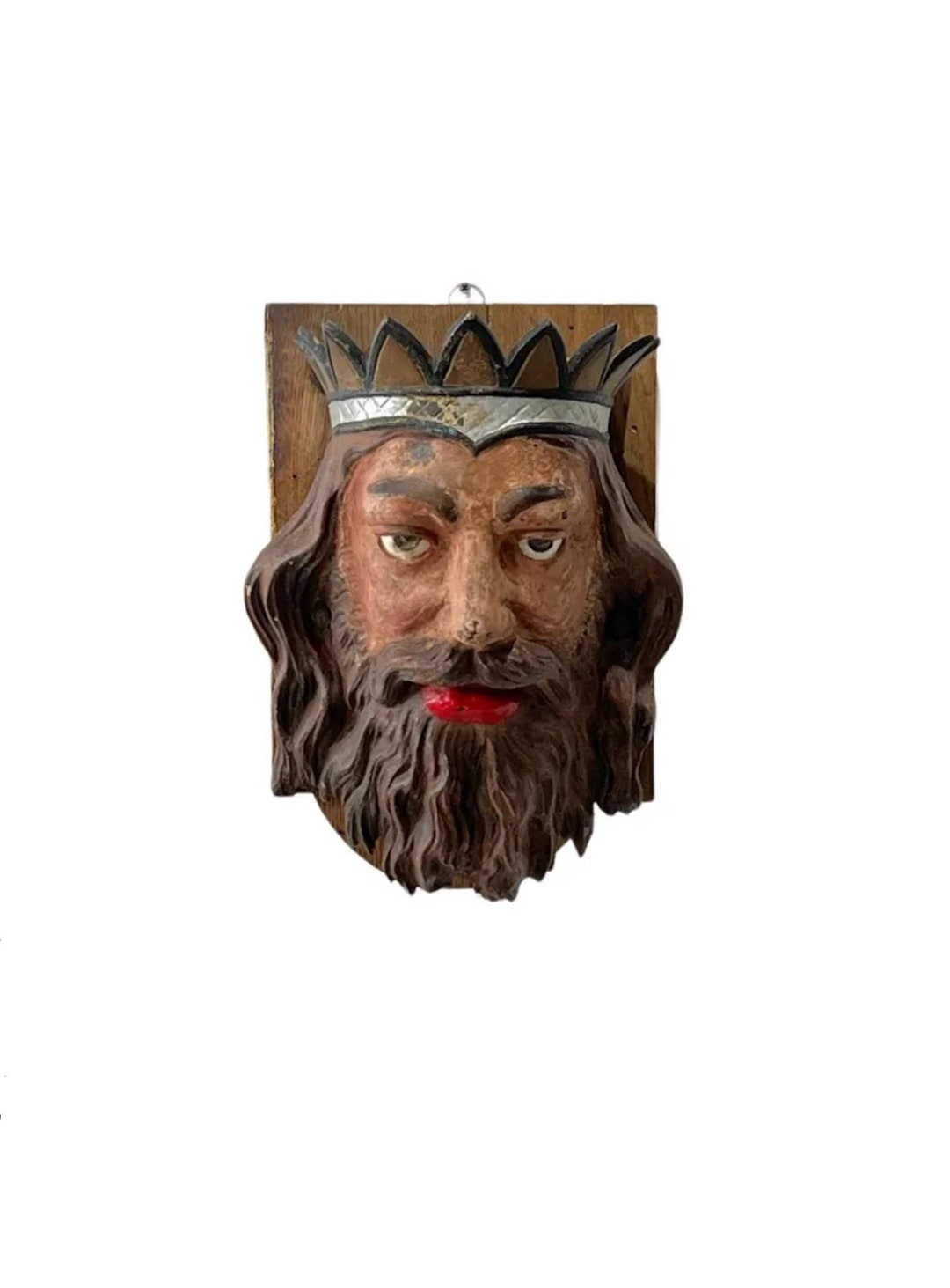 Antique Carousel Ornament Polychrome Cast Iron King Mask Carnival Folk ...