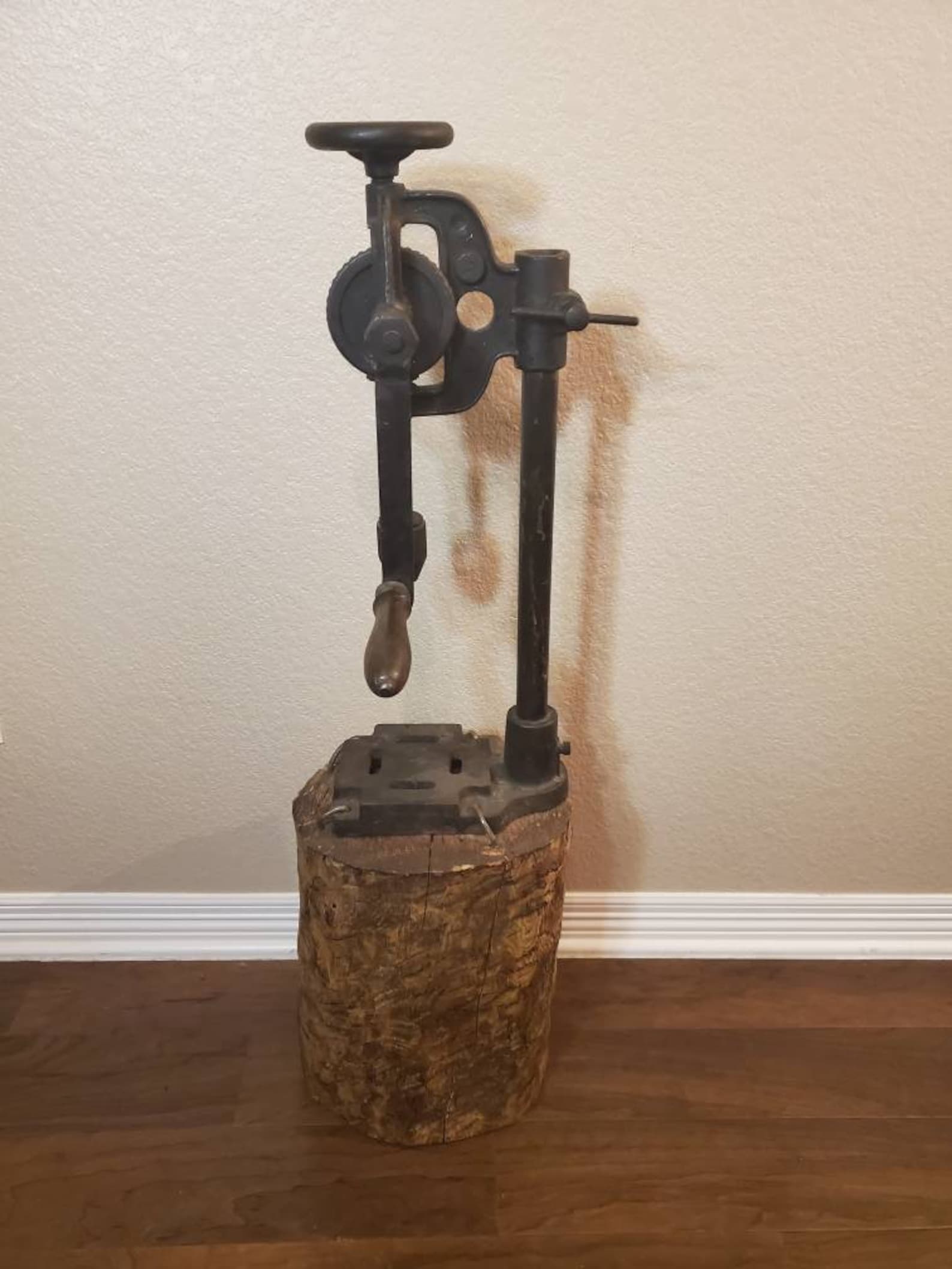 Antique Industrial Hand Crank Iron Blacksmith Farm Barn Post Bench ...