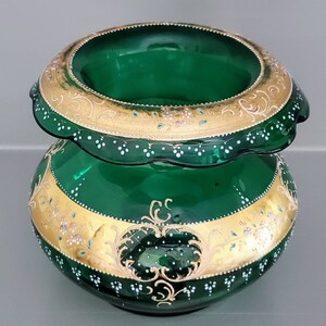 Antique Bohemian Emerald Green Glass Gilt Enameled Vase Attributed to ...