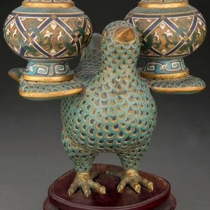 Antique Chinese Qing Dynasty Cloisonne Enamel & Gilt Bronze Bird Censer ...