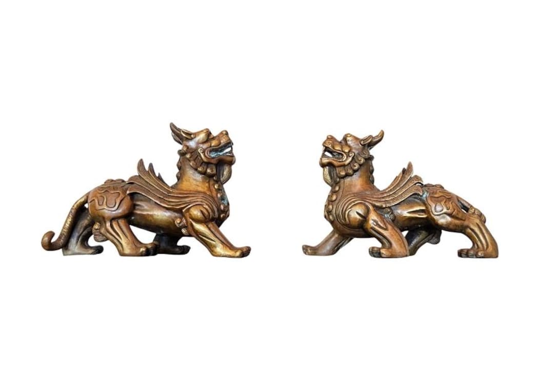 Pair of Fine Chinese Bronze Pixiu Wealth Dragon Figure Feng Shui ...
