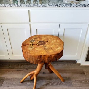 Natural Live Edge Tree Slice Side Table, Highly Figured, Inlaid, Root ...