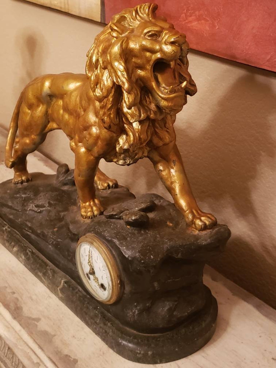 French Societe Clusienne Figural Roaring Lion Mantel Clock & | Etsy