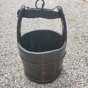Rustic Antique Iron Bound Wooden Well Water Bucket From the 19th ...