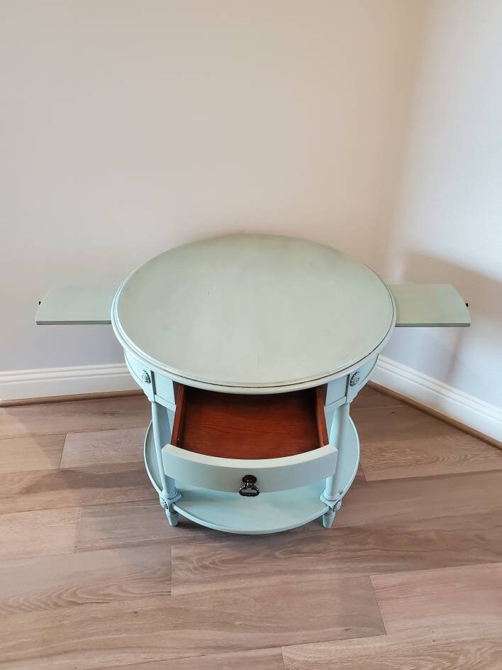 Drexel Heritage Distressed Painted Blue Two Tier Round Side Table - Etsy