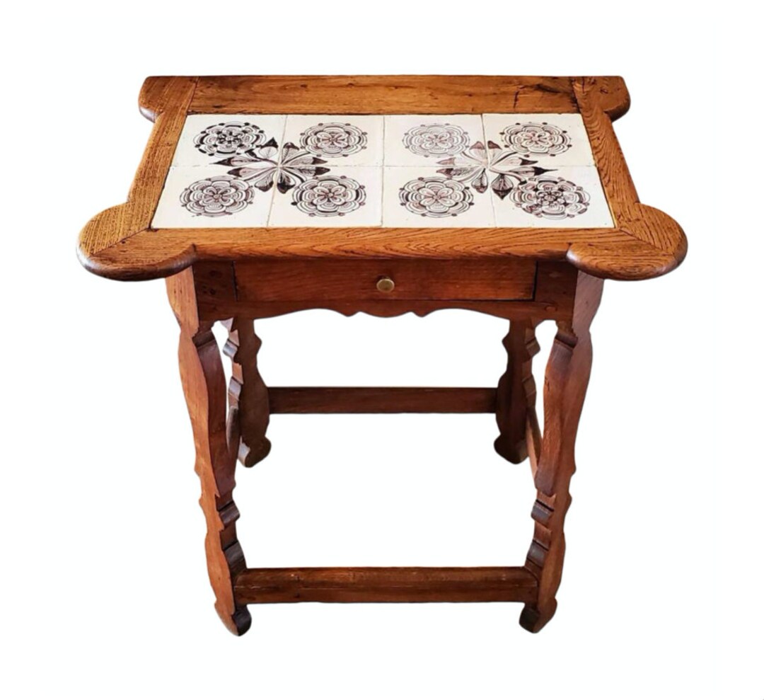 Rare 18th Century Colonial Porringer Table - Dutch Delft Rose Tile Top ...