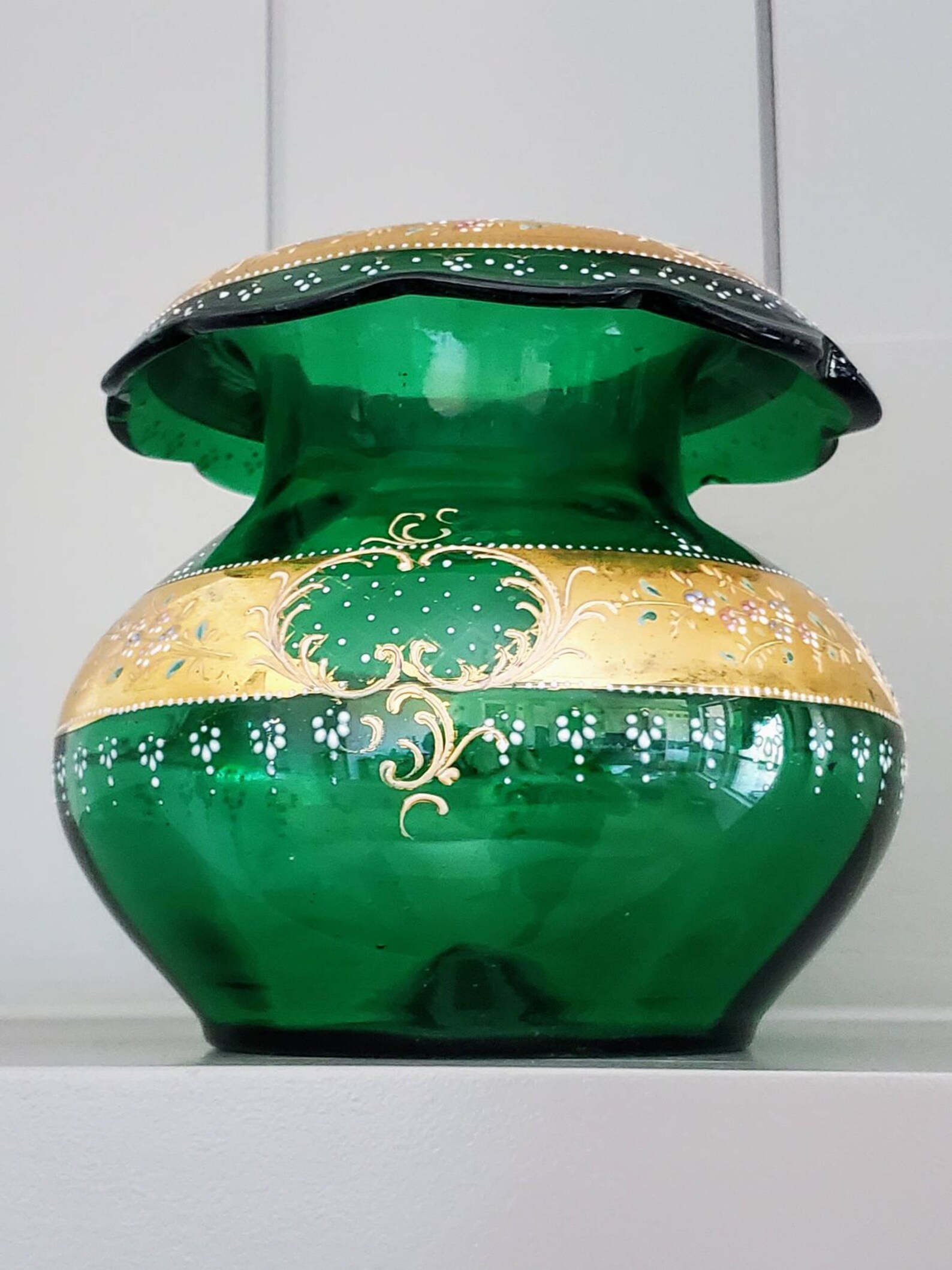 Antique Bohemian Emerald Green Glass Gilt Enameled Vase Attributed to ...