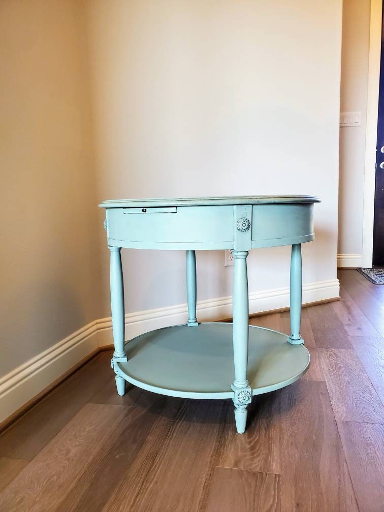 Drexel Heritage Distressed Painted Blue Two Tier Round Side Table - Etsy