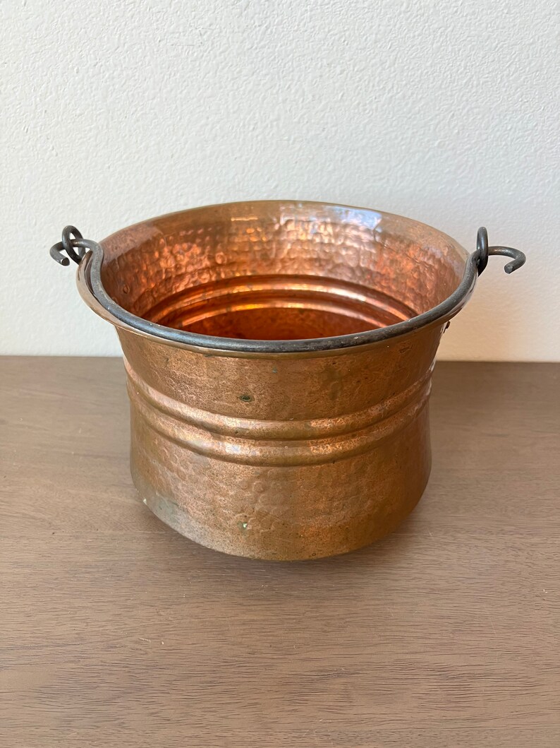 19th Century Hammered Copper Kettle Pot With Iron Handle - Etsy
