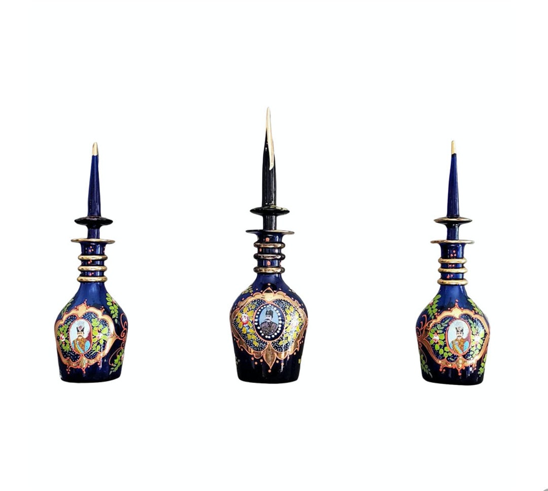 Antique Bohemian Moser Hand Painted Enameled Gilt Cobalt Blue Art Glass ...